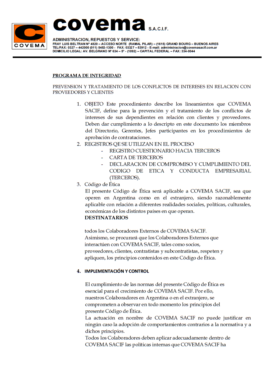 Programa de Integridad – COVEMA